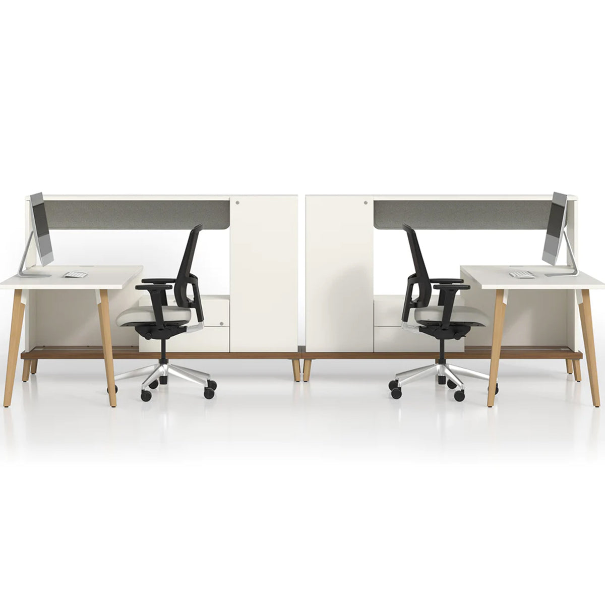 Set of 2 L-shaped workstations with storage - Stad Series – Solutions M3