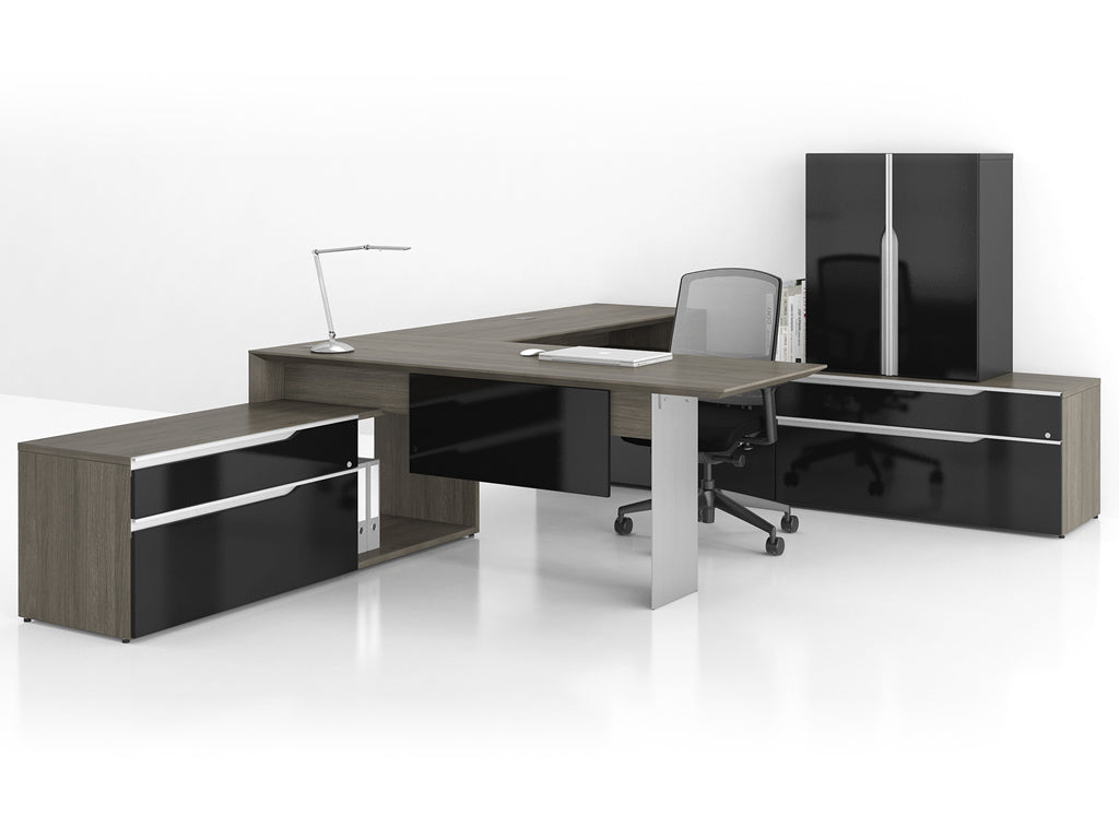 U-shaped executive desk with storage and shelf - Nex Series – Solutions M3